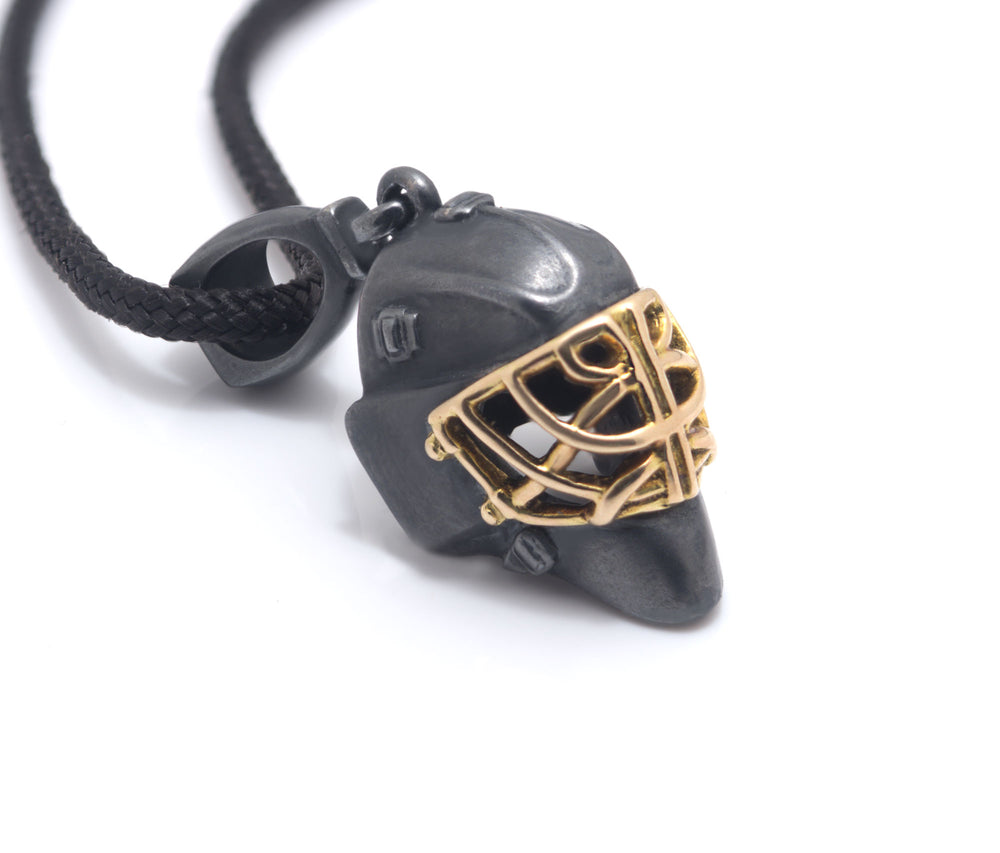 Sterling Silver goalie helmet with Gold cage